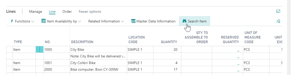 Search for Items on Sales Order Lines in Dynamics 365 Business Central