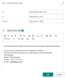 Send emails with documents attached from Business Central